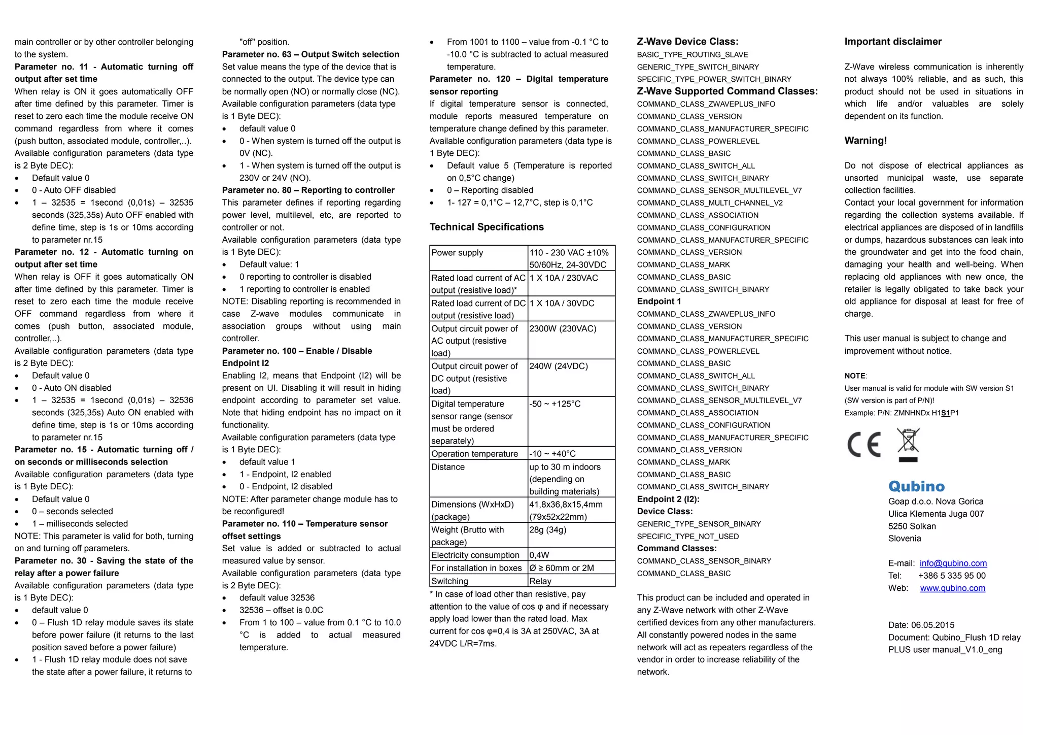 Qubino flush 1D relay user manual | PDF