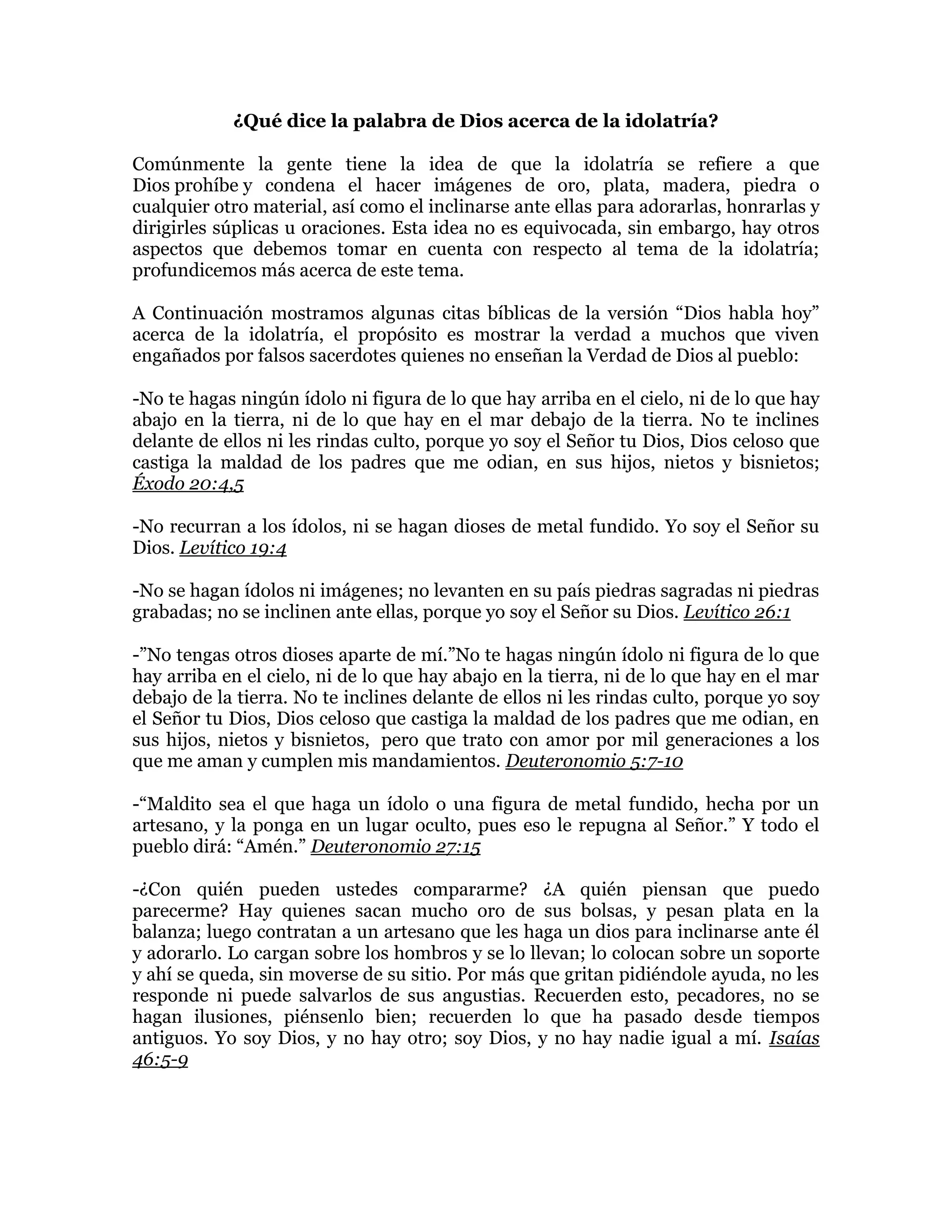 Qué Dice La Palabra De Dios Acerca De La Idolatría Pdf