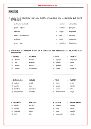 APTITUD VERBAL - Analogías (1ero de secundaria) | PDF