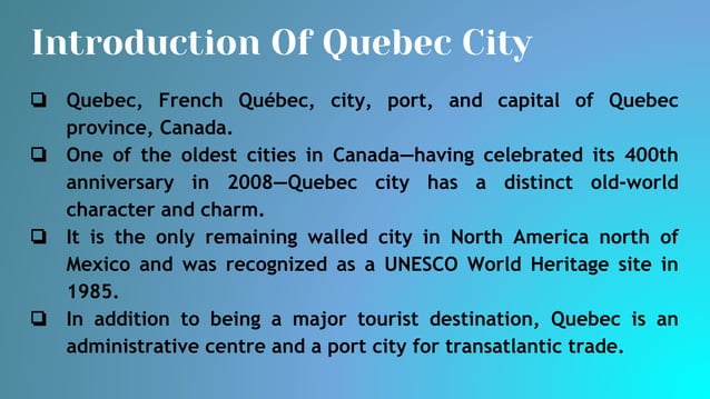 Quebec city history, culture, etc | PDF