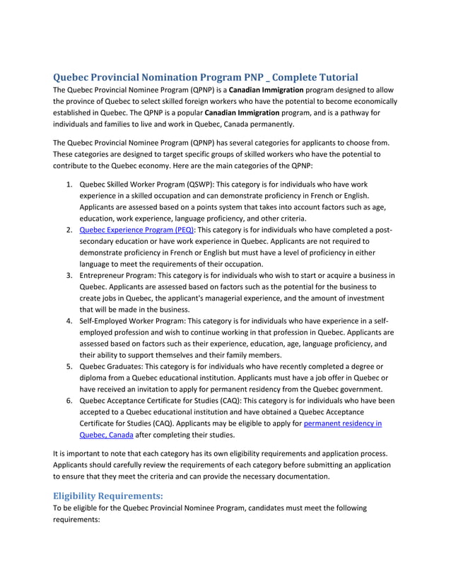 Quebec Provincial Nomination Program PNP _ Complete Tutorial.docx