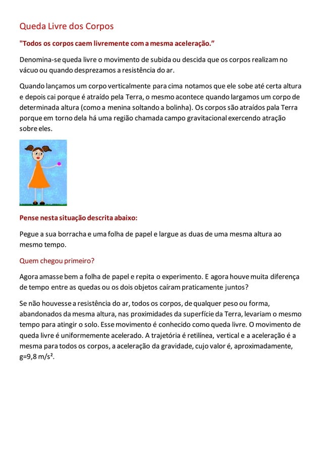 Queda livre dos corpos | PDF