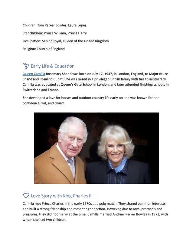 Queen Camilla Life Biography The Celeb Post | PDF