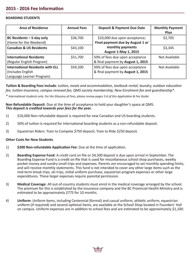 Queen margaret school-boarder application&fee booklet 2015 2016 | PDF
