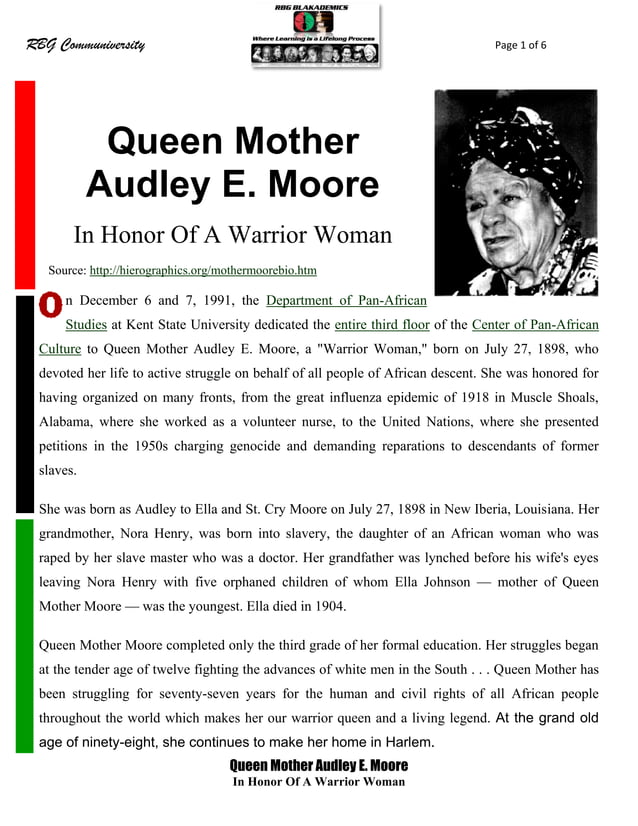 Queen Mother Audley E Moore In Honor Of A Warrior Woman Pdf