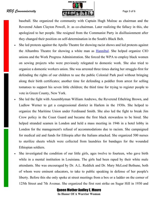 Queen Mother Audley E Moore In Honor Of A Warrior Woman Pdf