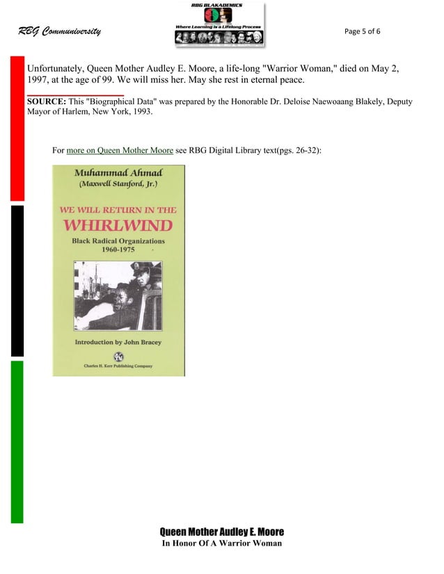 Queen Mother Audley E Moore In Honor Of A Warrior Woman Pdf