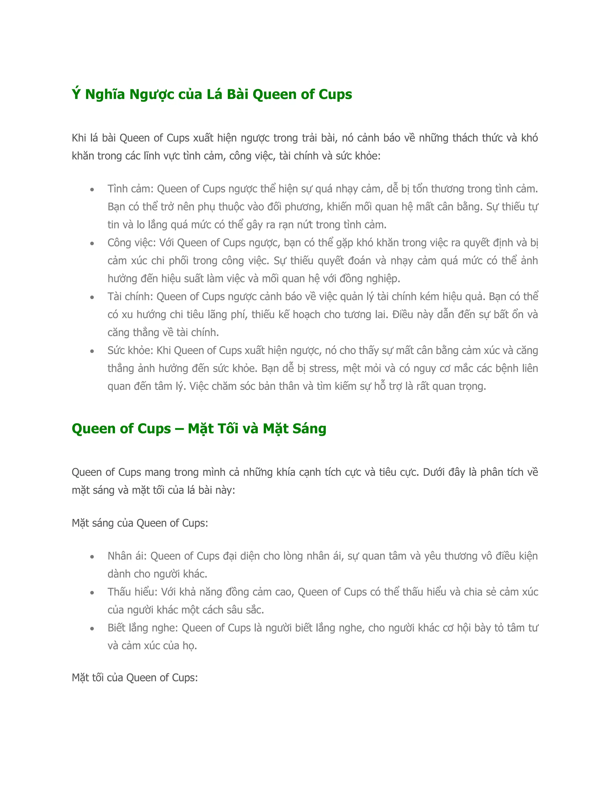 Queen of Cups – Ý Nghĩa Lá Bài Tarot.... | PDF