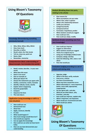 Queensbury's bloom's bookmarks | DOCX