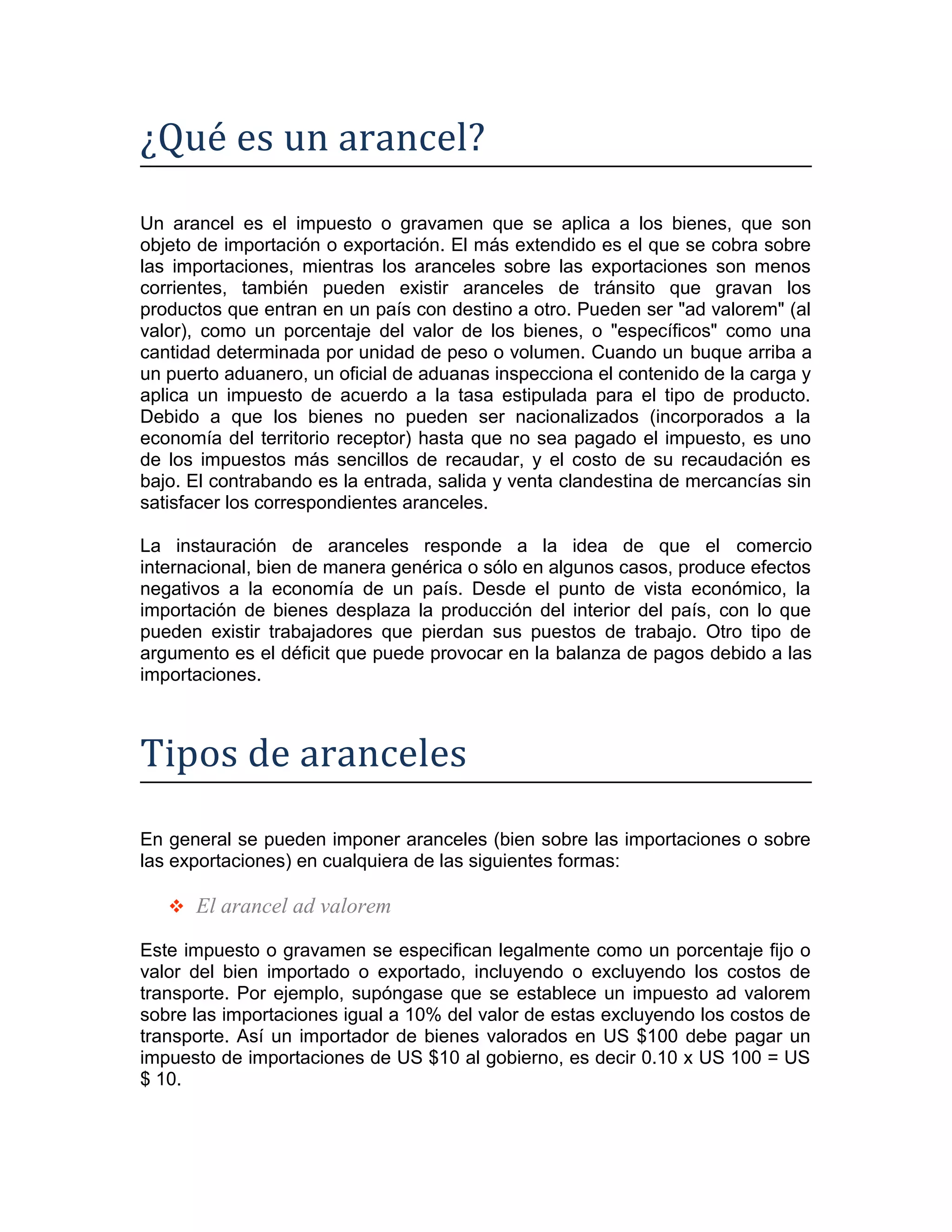 Que es un arancel | DOC