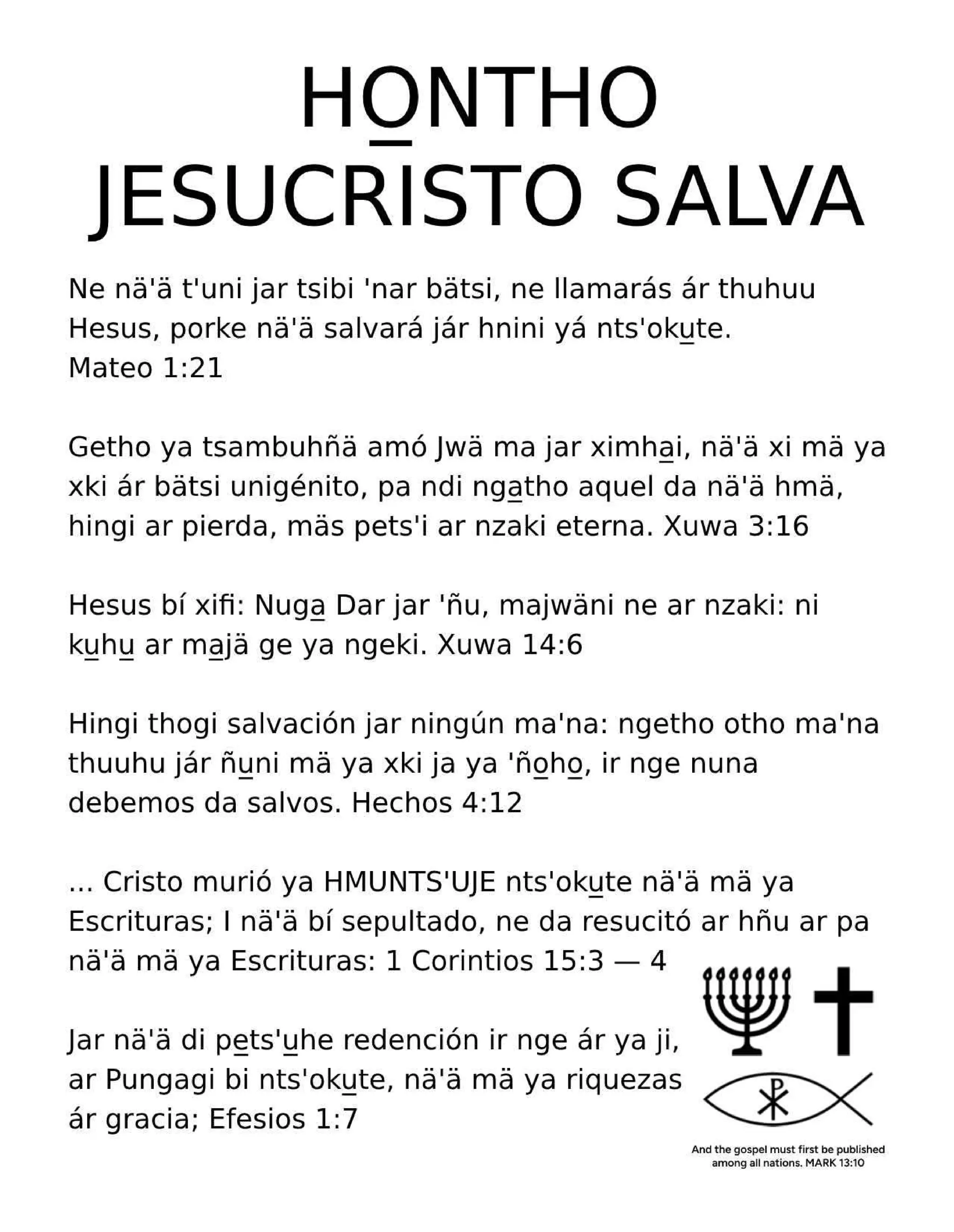 Queretaro Otomi Gospel Tract - ONLY JESUS CHRIST SAVES.pdf | Free Download