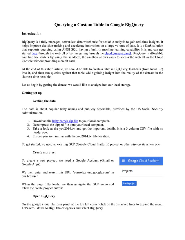 Querying a custom table in google big query | PDF | Cloud Computing ...