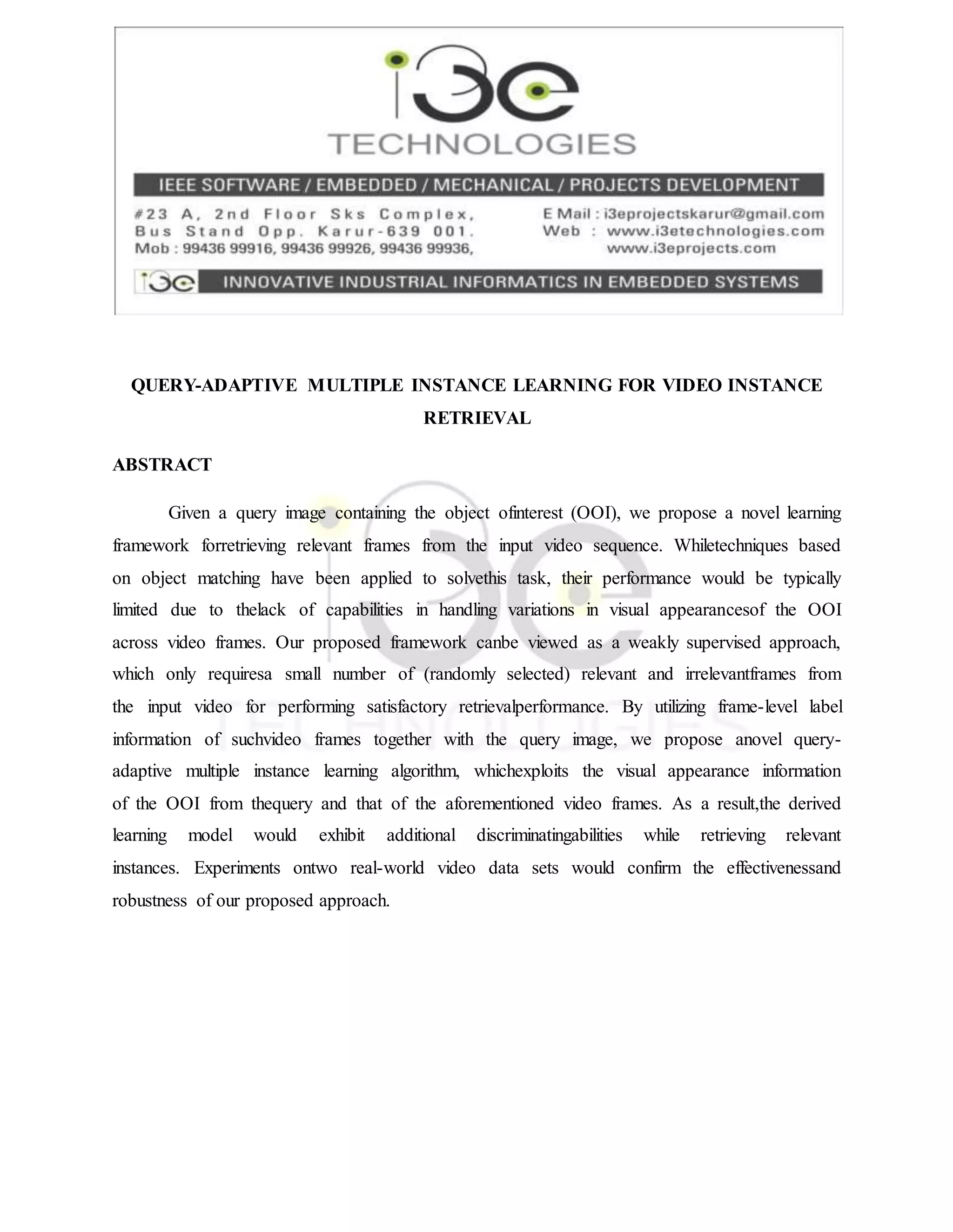 Query adaptive multiple instance learning for video instance retrieval | DOCX