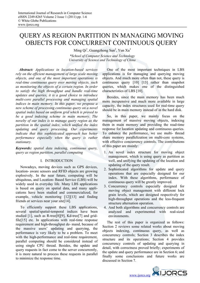 QUERY AS REGION PARTITION IN MANAGING MOVING OBJECTS FOR CONCURRENT CONTINUOUS QUERY | PDF