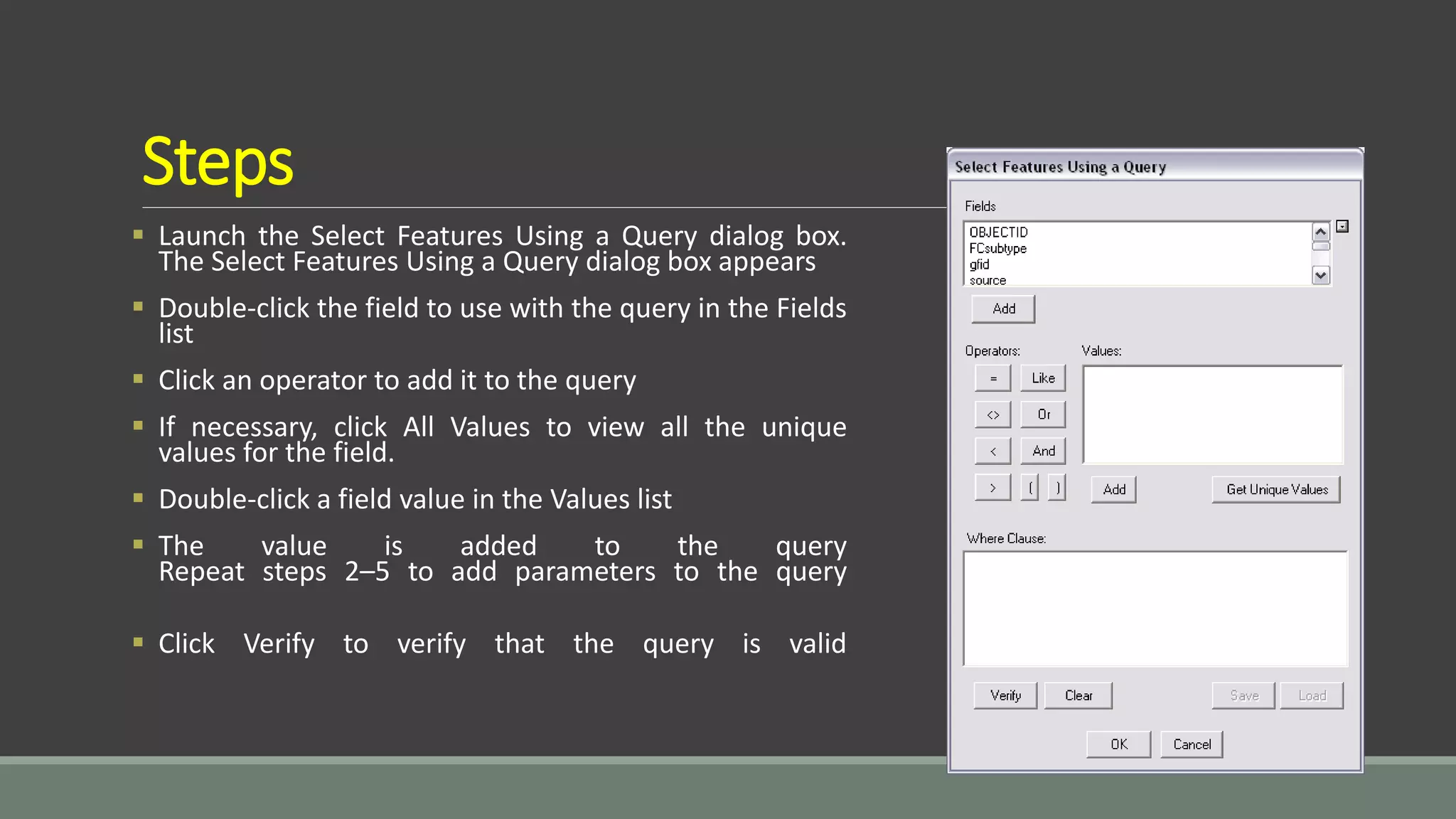 Querying The Data And Selecting Features In Arc Gis Ppt