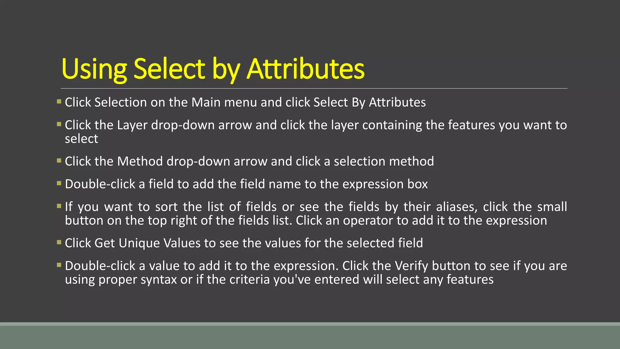 Querying the data and selecting features in ARC GIS | PPTX
