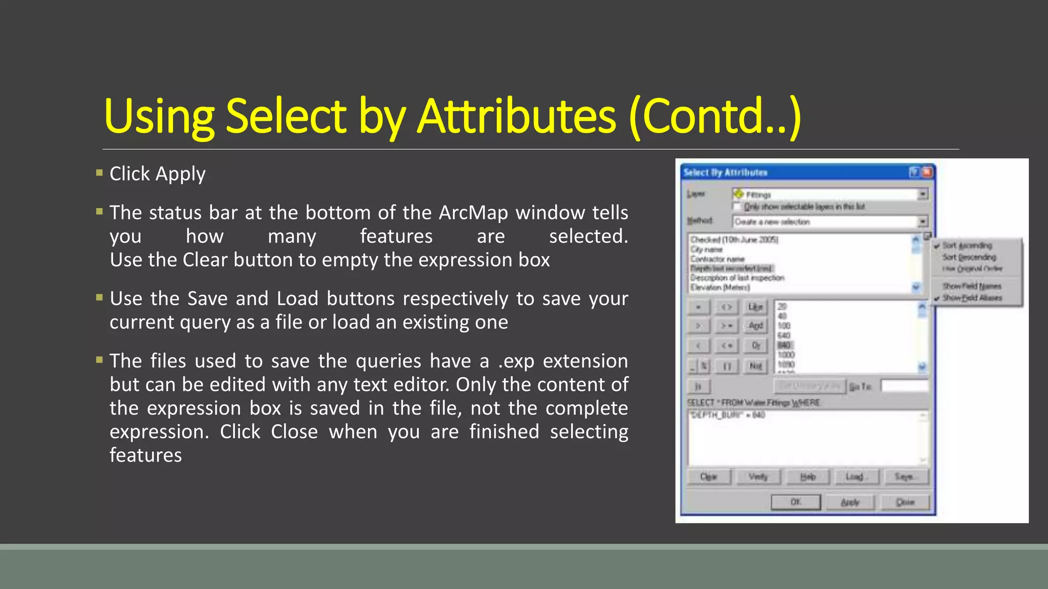 Querying the data and selecting features in ARC GIS | PPTX