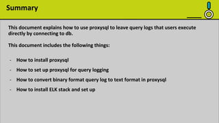 Query logging with proxysql | PPT