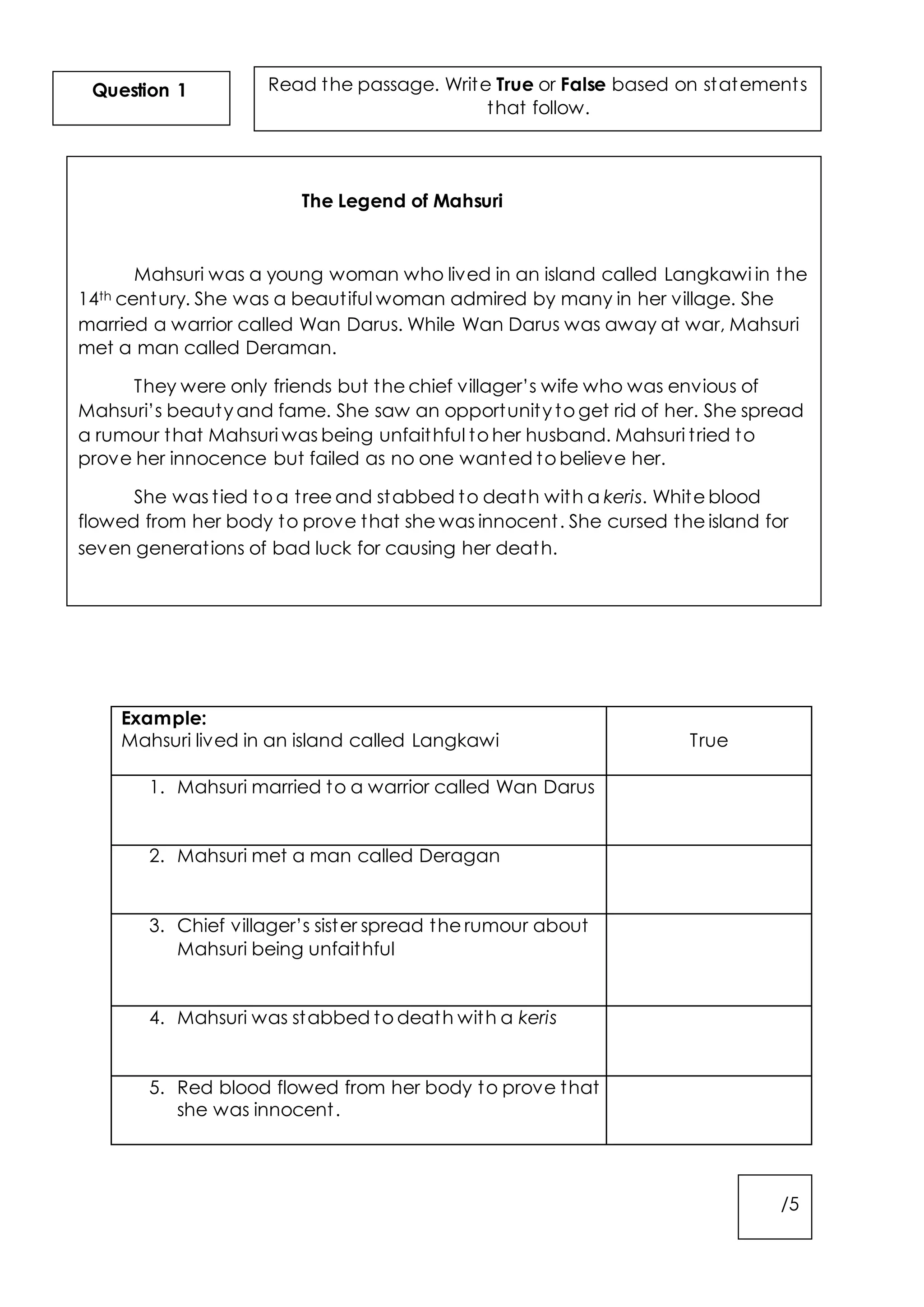Year 5 KSSR Comprehension Question | DOCX | Death, Injury, or Military ...