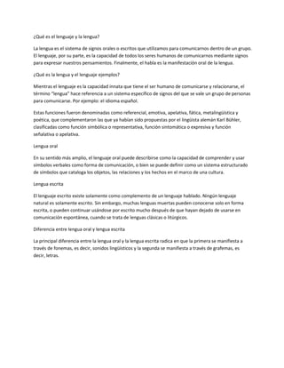 ¿Qué es el lenguaje en oa lengua española | PDF