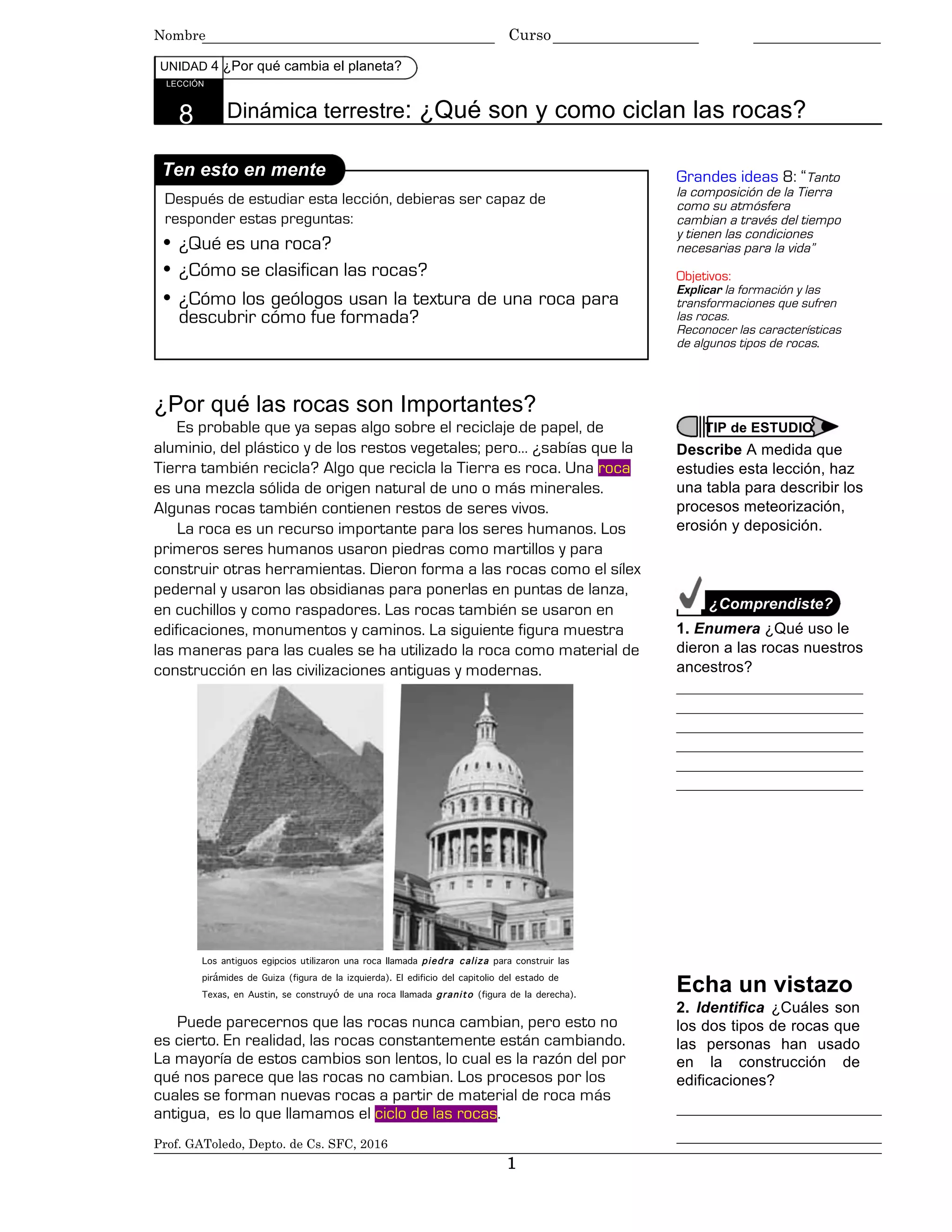 ¿Qué son las rocas y cómo ciclan? Guía para 7º básico | PDF