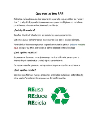 Que son las tres Reciclar, reducir reutilizar | DOCX
