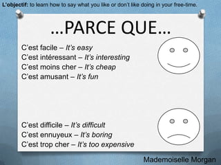 Qu’est ce que tu aimes faire | PPT