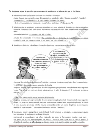 Questões de Exame 1 Resolvido Texto Narrativo | PDF