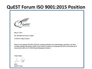 QuEST Forum TL 9000 R6.0 Requirements & ISO 9001:2015 | PDF