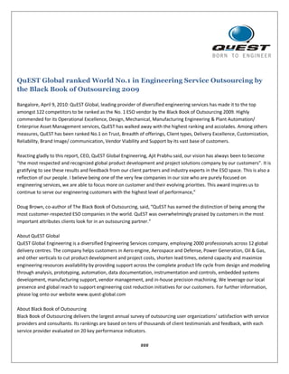 QuEST Global ranked World No.1 in Engineering Service Outsourcing by ...