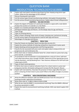Questin bank for Production Technology | PDF