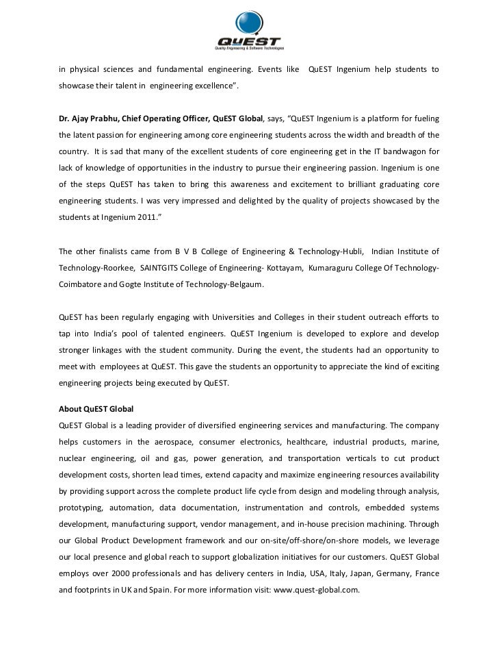 Winners of ‘QuEST Ingenium’ 2011 walk away with cash price