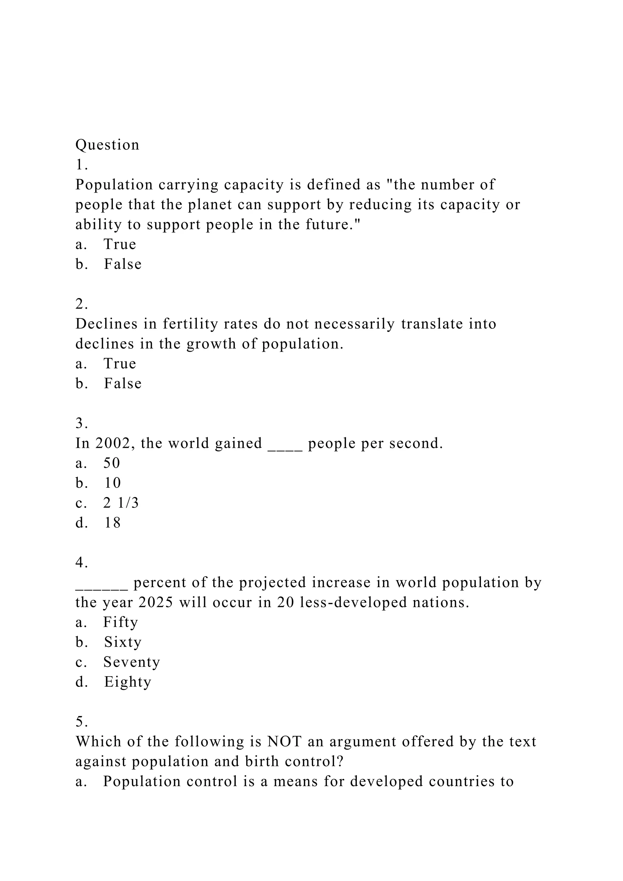 Question1.Population carrying capacity is defined as the nu.docx