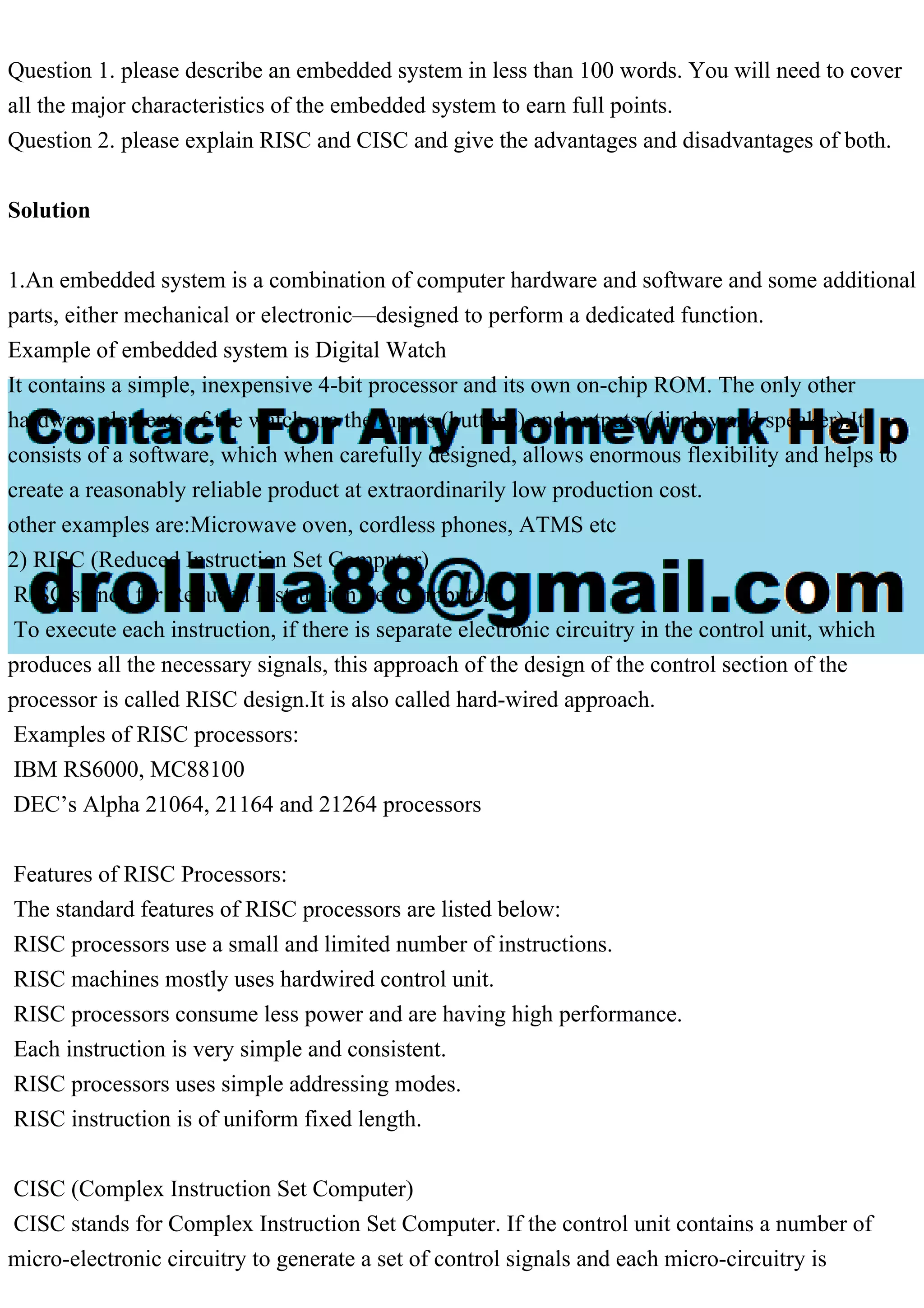 Question 1. please describe an embedded system in less than 100 word.pdf
