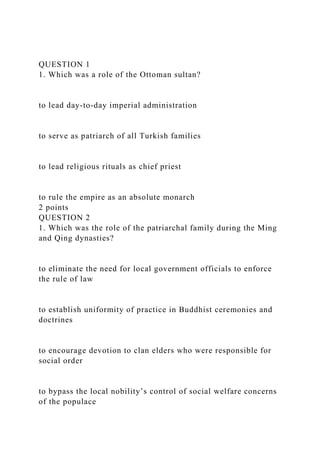 QUESTION 11. Which was a role of the Ottoman sultanto lea.docx