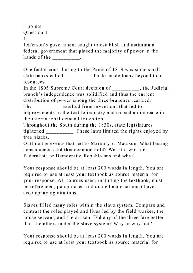 Question 11. The Marshall Court established what principle th.docx