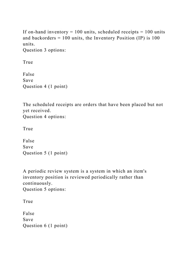 Question 1 (1 point)A continuous review system is someti.docx