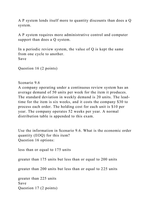Question 1 (1 point)A continuous review system is someti.docx