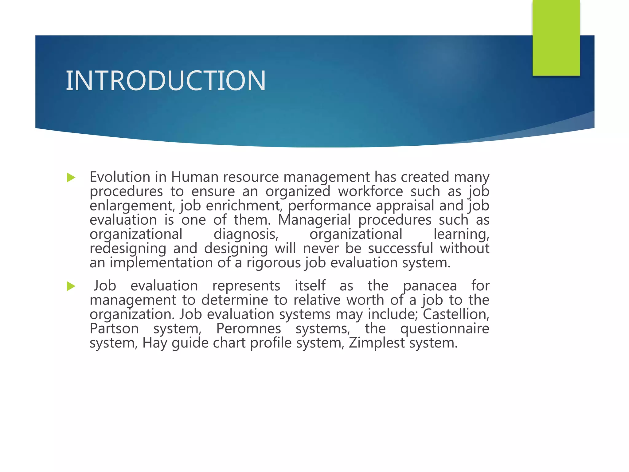 JOB EVALUATION SYSTEMS | PPTX