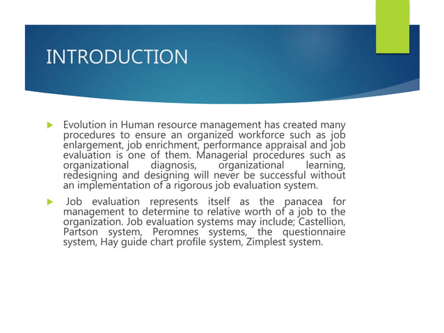 JOB EVALUATION SYSTEMS | PPTX | Careers