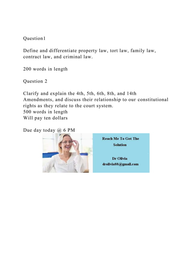 Question1Define and differentiate property law, tort law, fami.docx | Law