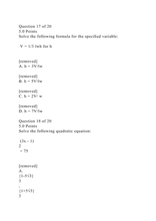 Question 1 of 205.0 PointsSolve the following radical equation .docx ...