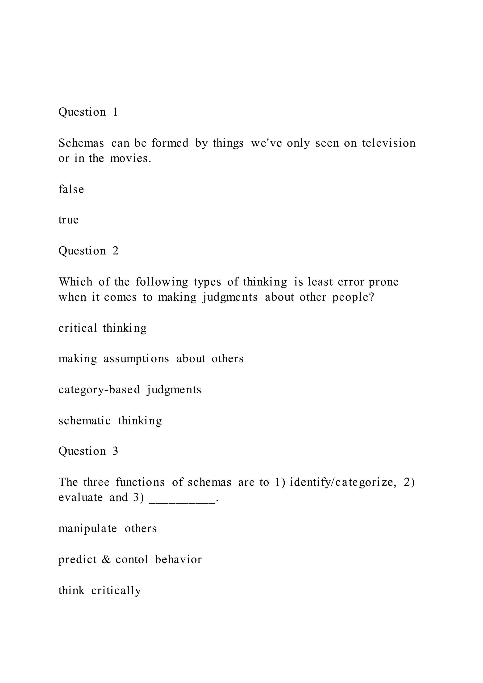 Question 1Schemas can be formed by things weve only seen on | DOCX