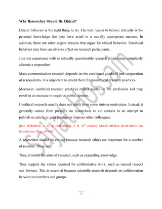 How do you define research ethics? Discuss Ethics and the Research ...