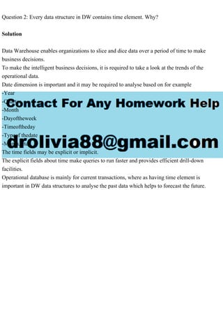 Question 2 Every data structure in DW contains time element. Why.pdf