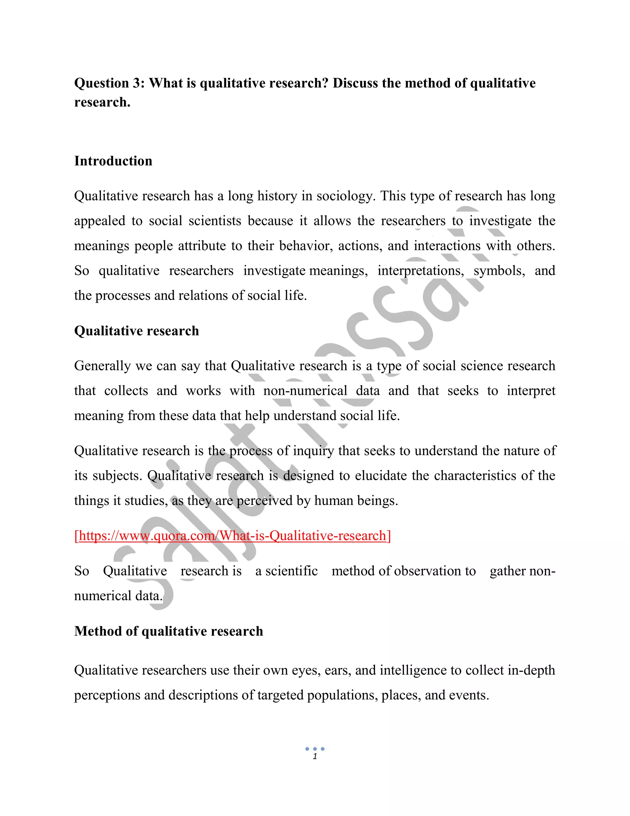 What is qualitative research? Discuss the methods of qualitative ...