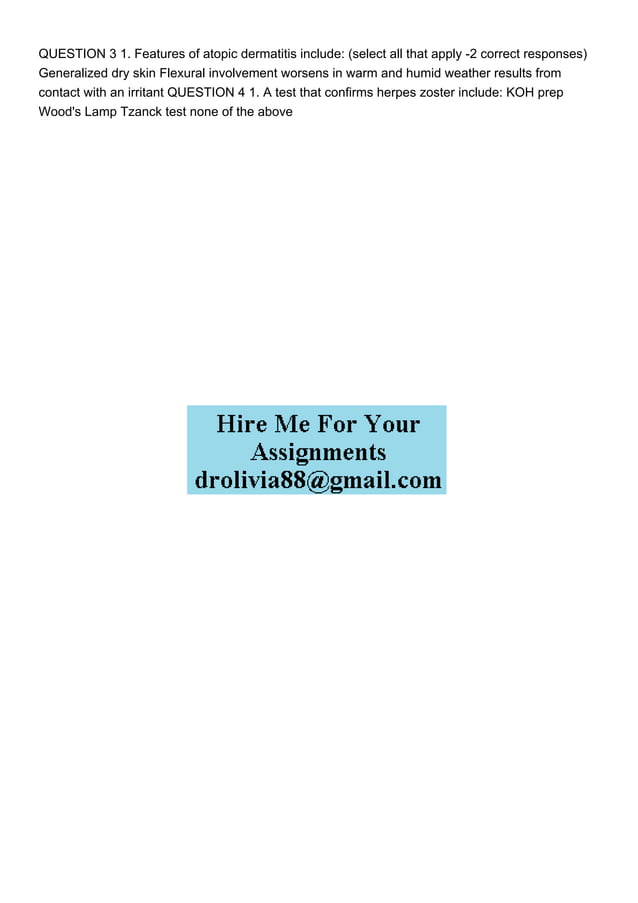 QUESTION 3 1 Features of atopic dermatitis include select.pdf | Skin ...