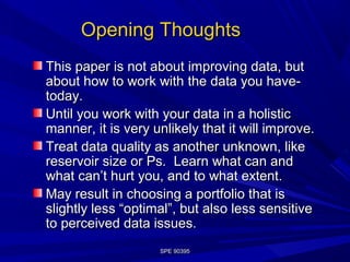 Portfolio Management Using Questionable Quality Data | PPT