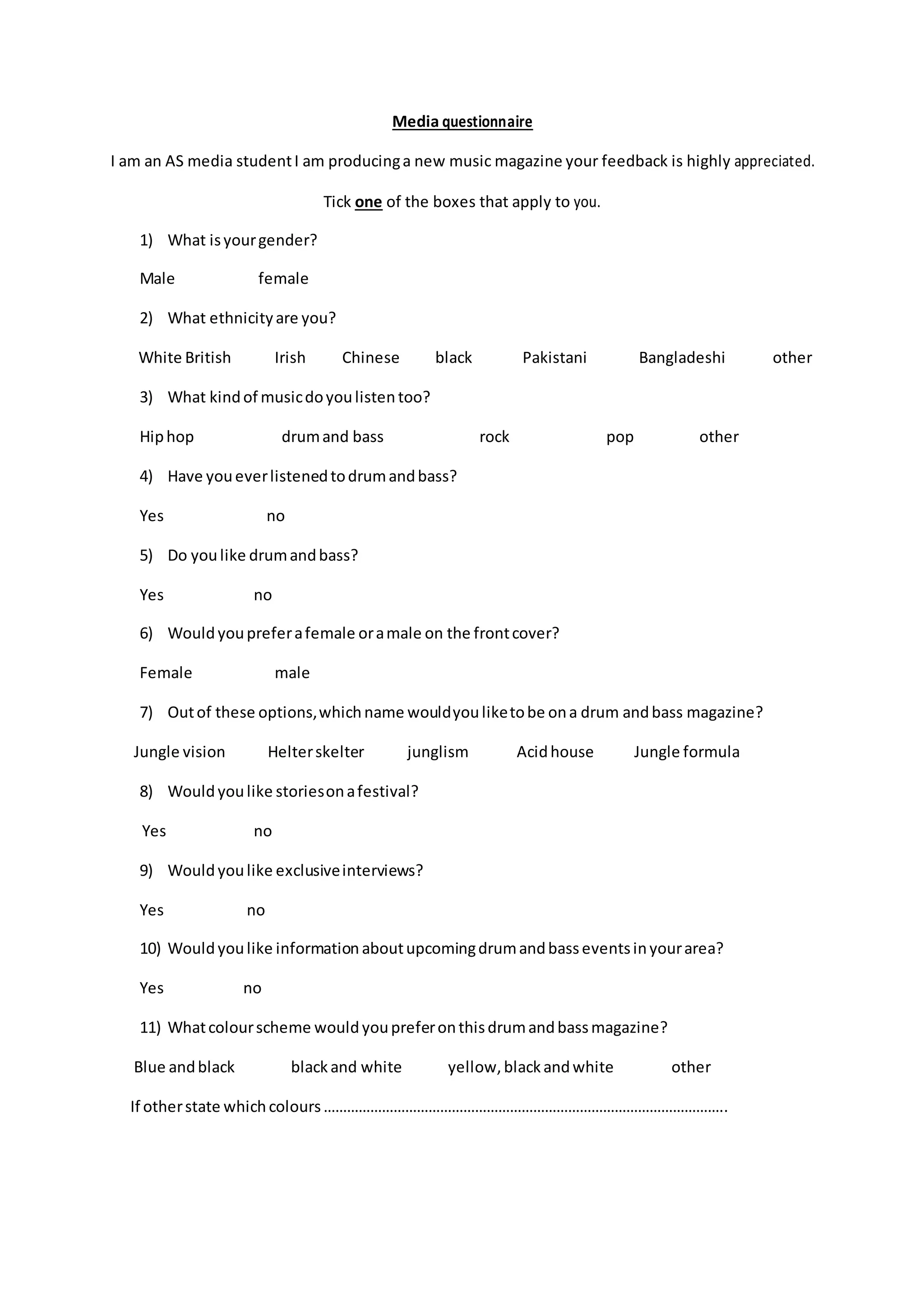 Questionaire | PDF