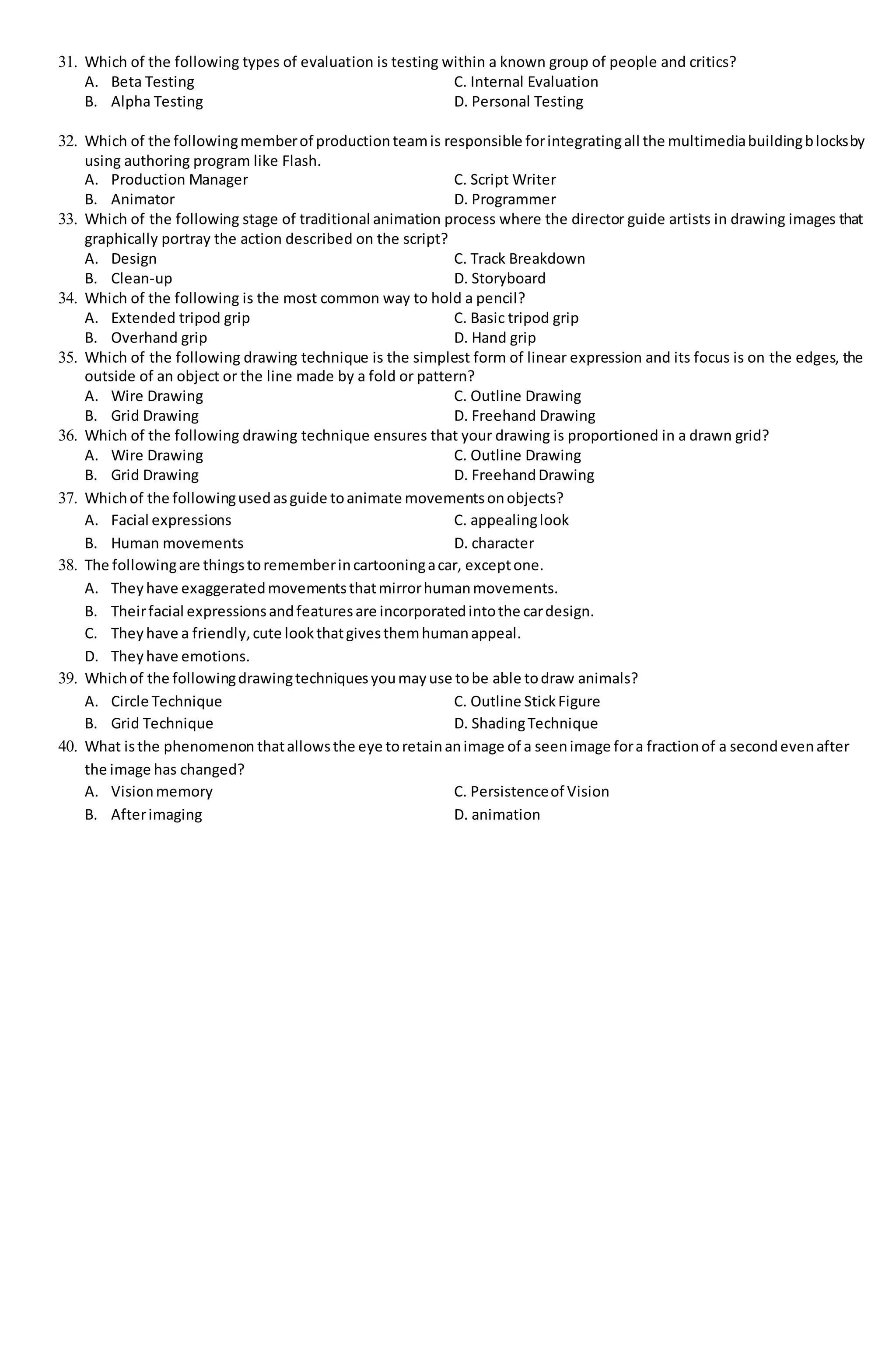 Questionaire animation 1st | PDF